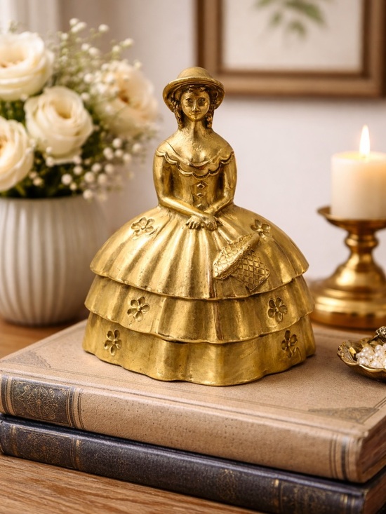 No Label | Accents | Brass Plated Figural Bell Victorian Woman Girl 92s ...